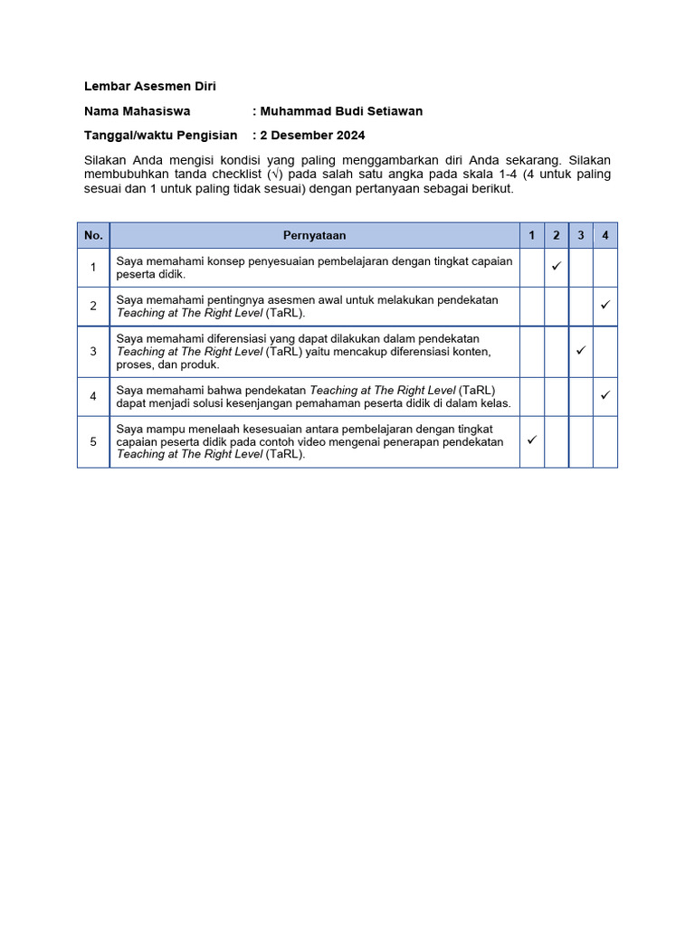 Lembar Asesmen Diri | PDF