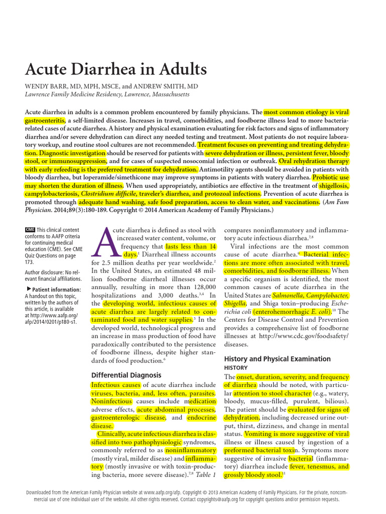 Acute Diarrhea in Adults: Causes & Care | PDF | Diarrhea | Infection