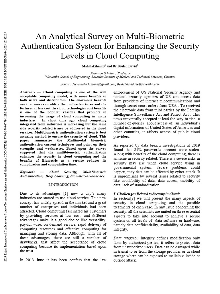 An Analytical Survey On Multi Biometric Authentication System For
