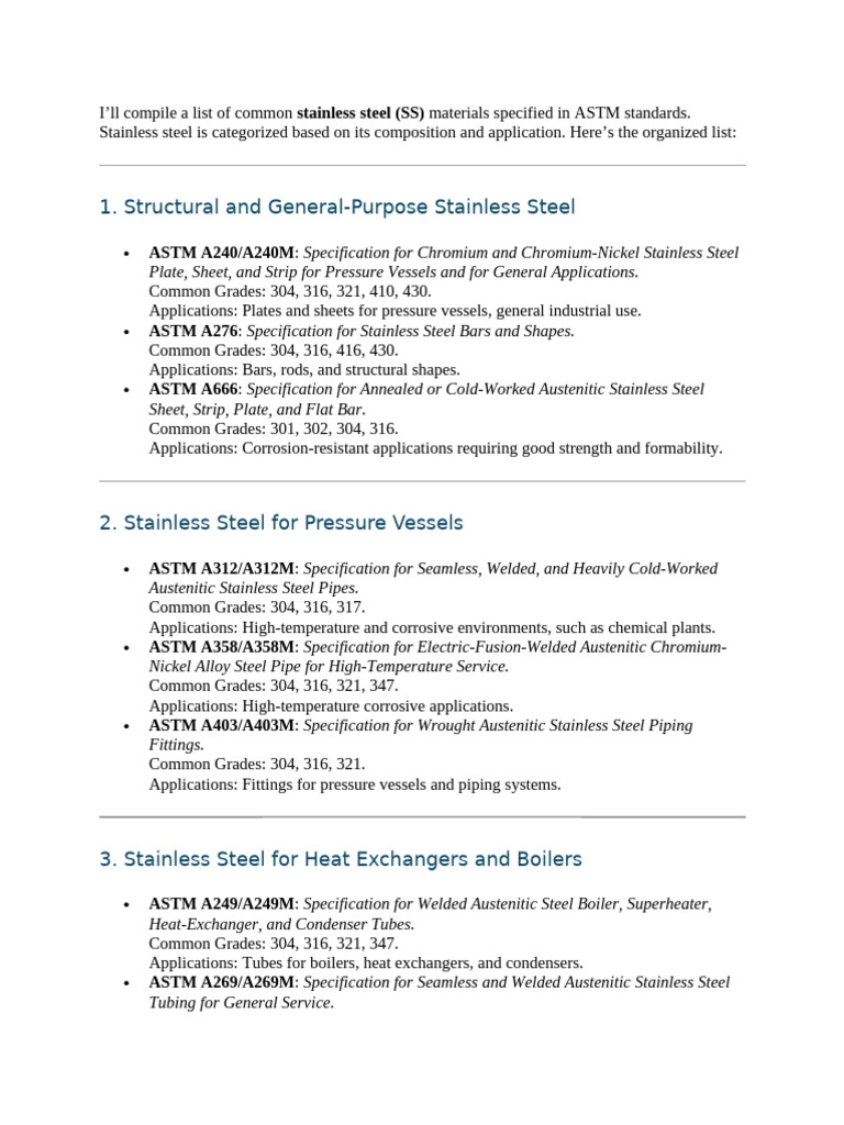 Common Stainless Steel Materials List | PDF | Stainless Steel | Steel