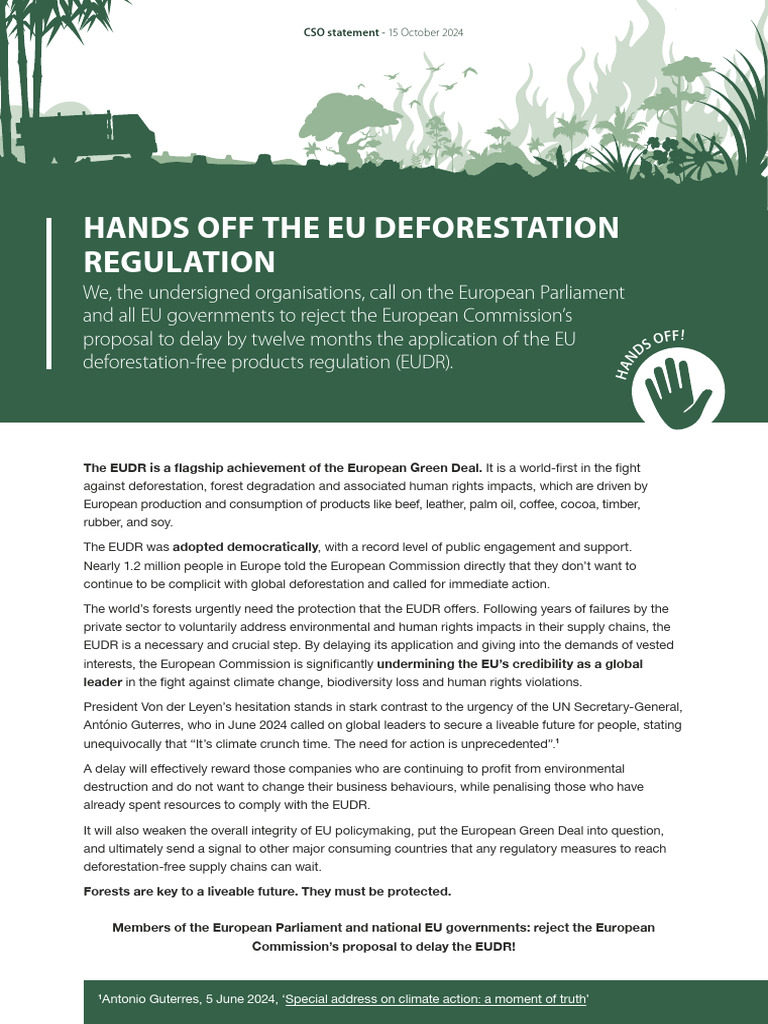 CSO Statement Hands Off The EUDR October 2024 | PDF | Deforestation ...