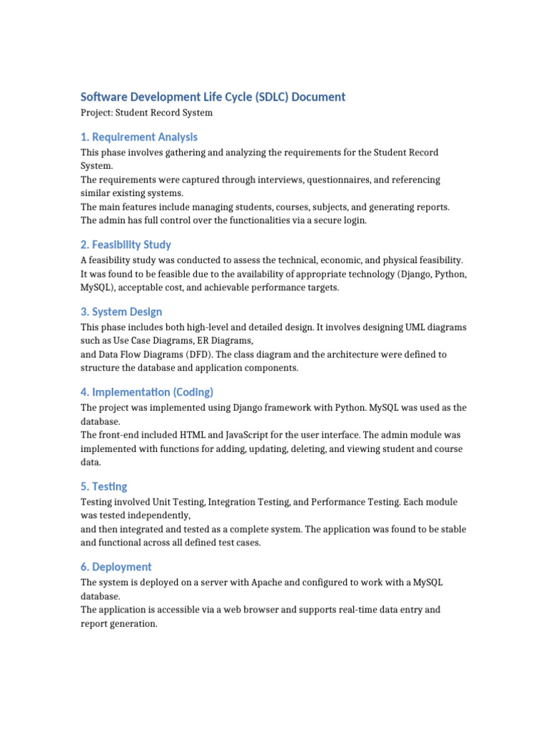 SDLC Student Record System | PDF