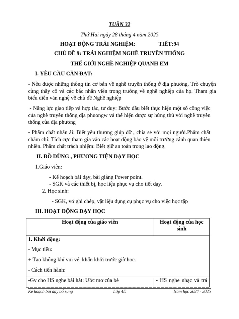 KHBD BS TUẦN 32 | PDF