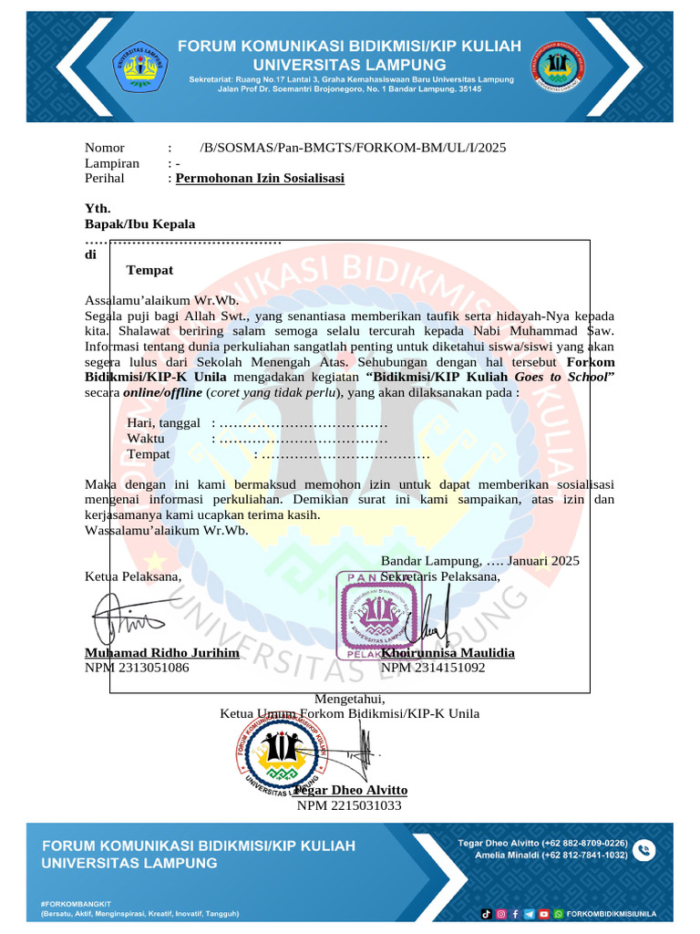 Template Surat Permohonan Izin Sosialisasi | PDF