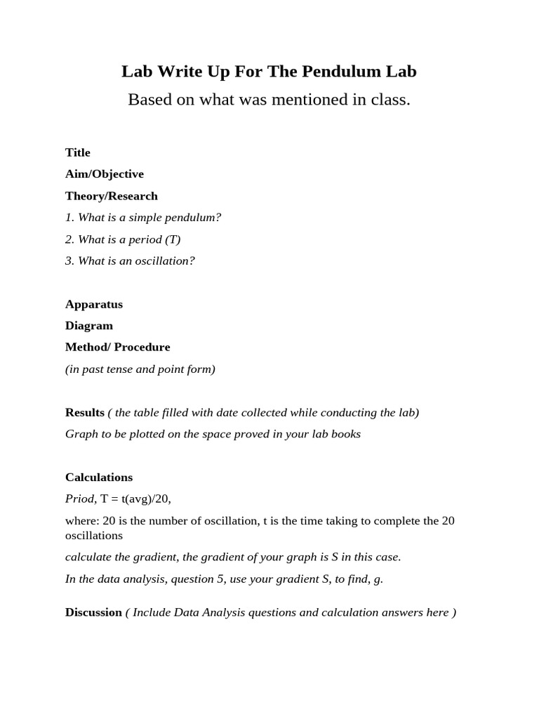 Lab Write Up For Pendulum Lab | PDF