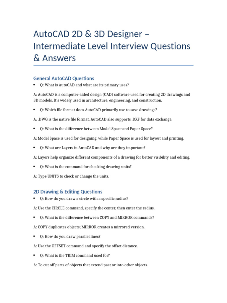 AutoCAD Intermediate Interview Questions | PDF | Auto Cad | Computing