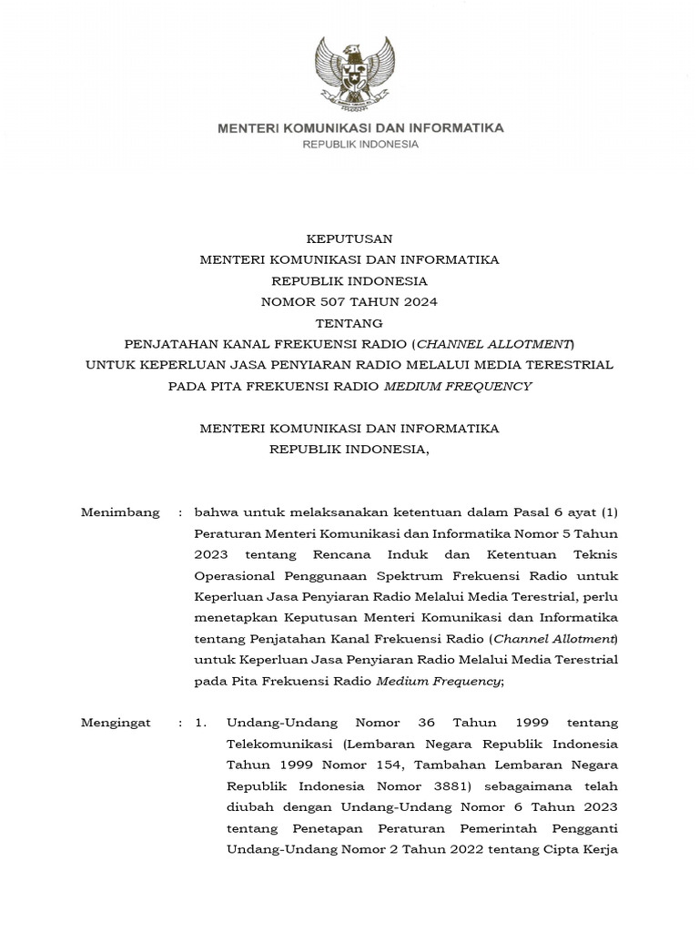 KM Kominfo 507 Tahun 2024 Masterplan AM | PDF