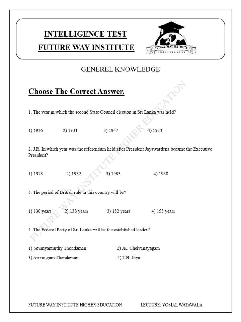 General Knowledge Quiz for Sri Lanka | PDF
