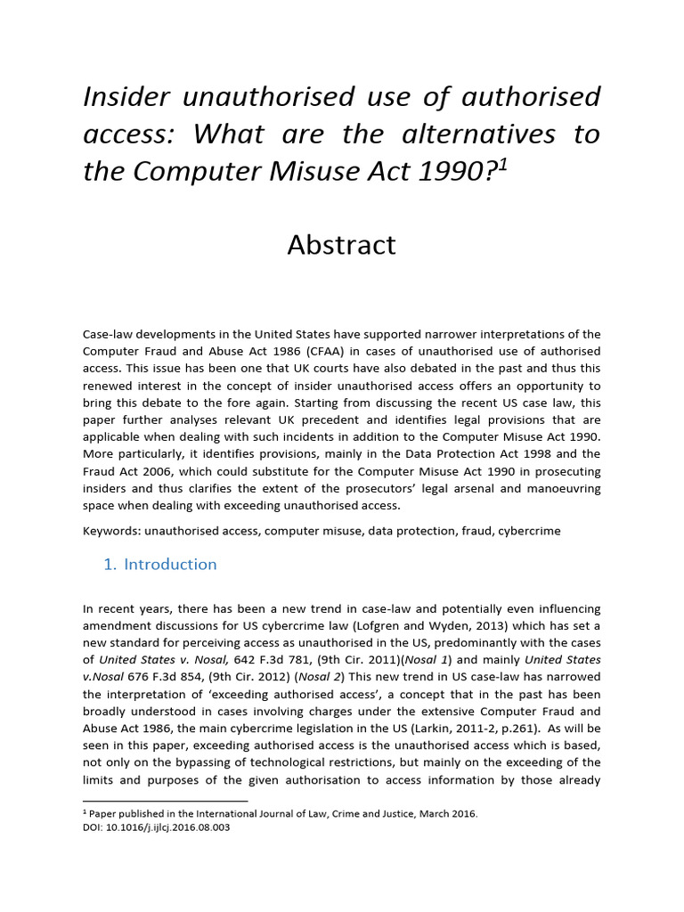 Insider Unauthorised Use of Authorised Access Final Copy Post ...