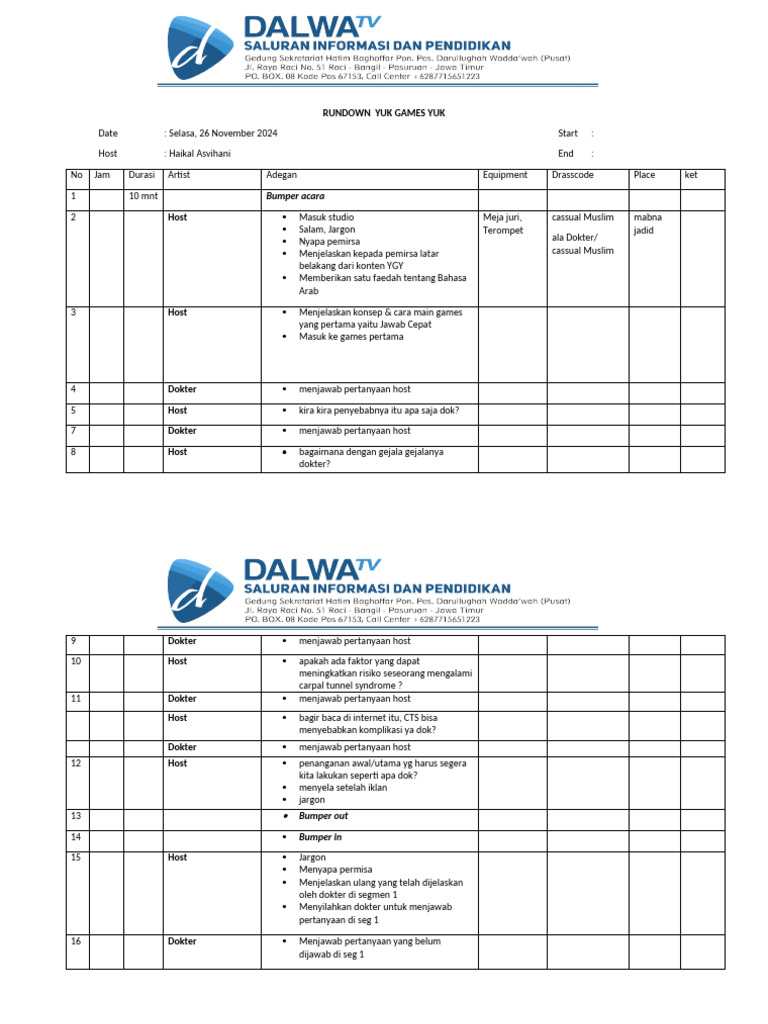 Rundown Acara Yuk Games Yuk 2024 | PDF