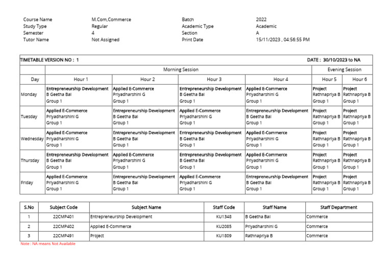 Automation - Timetable | PDF