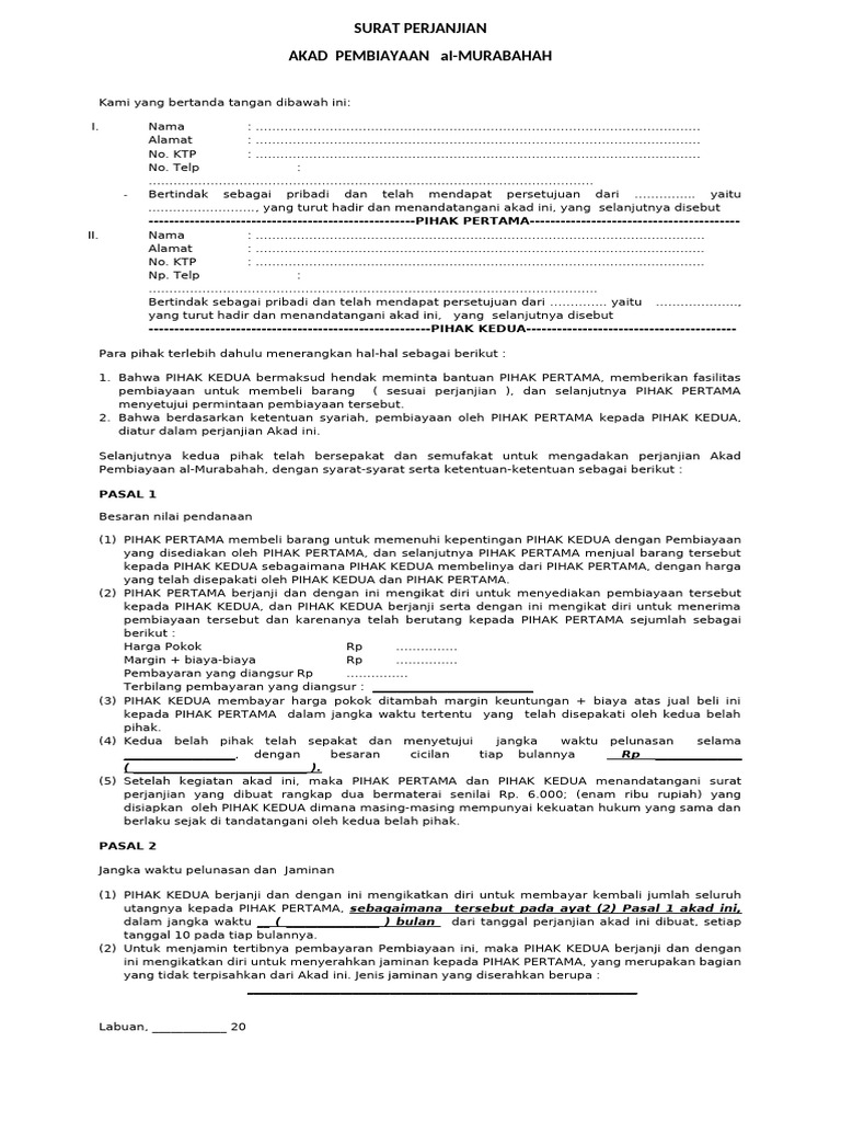 BLANKO Perjanjian AKAD MURABAHAH | PDF