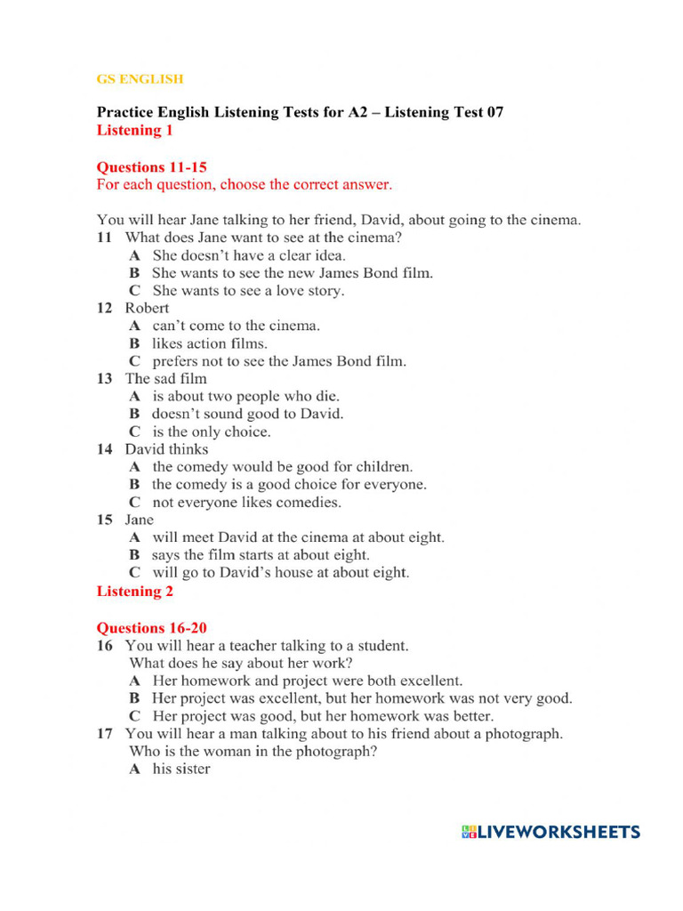 KET Listening Practice | PDF