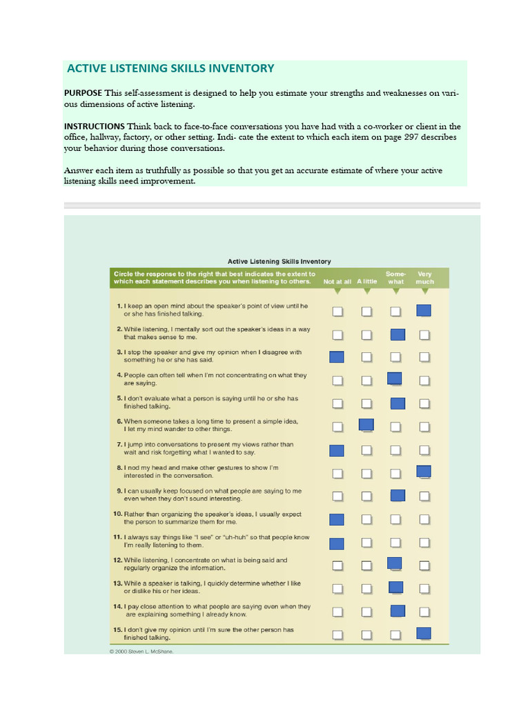 Listening Skills Inventory - Reflection | PDF | Communication | Psychology