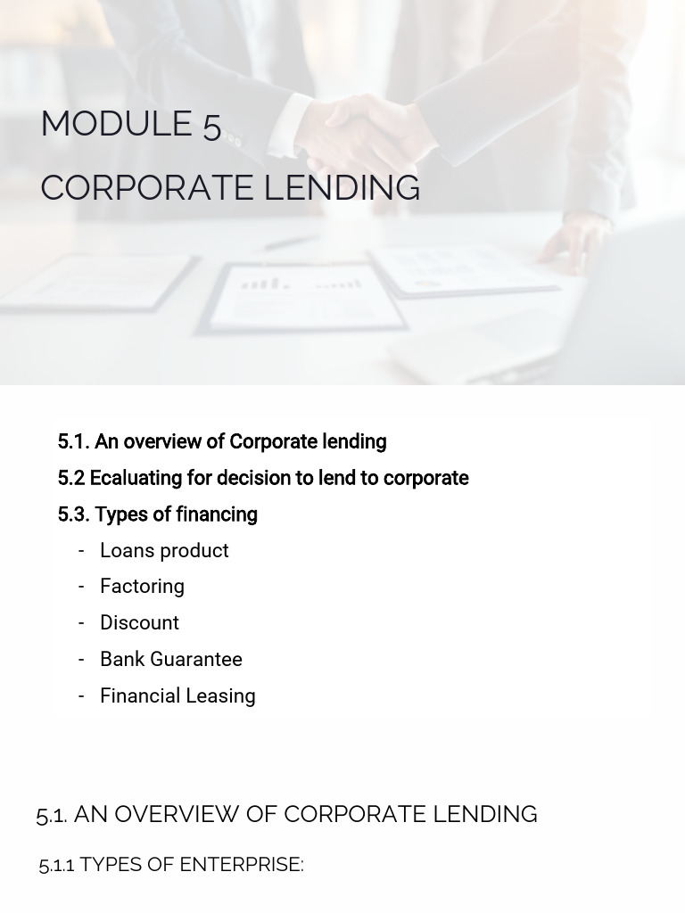Corporate Lending Overview and Evaluation | PDF | Loans | Line Of Credit