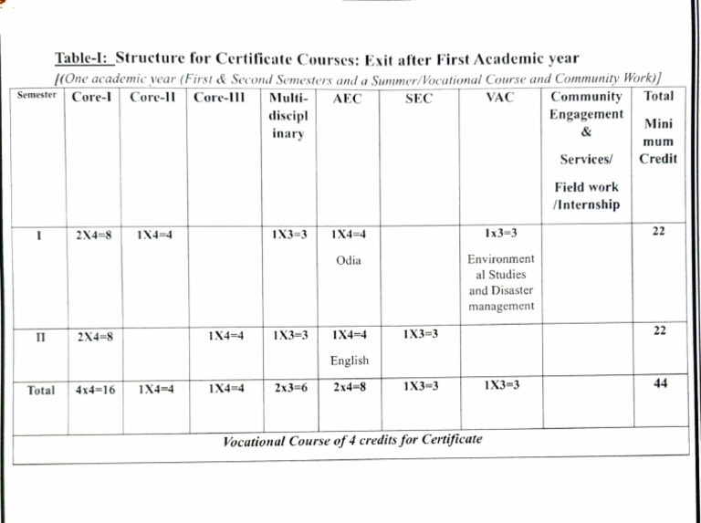 NEP 1st Year Course Structure | PDF