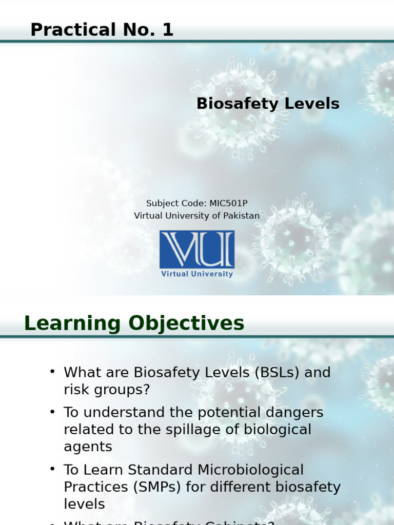 Practical 1 Biosafety Levels | PDF | Safety