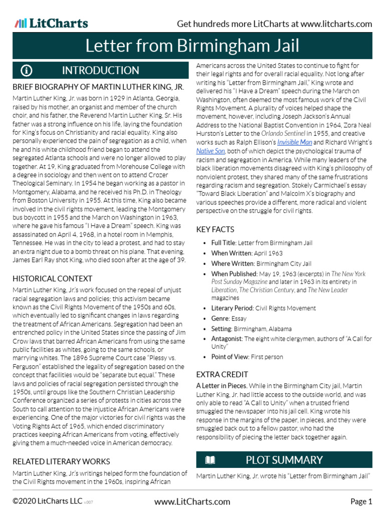 Letter From Birmingham Jail LitChart | PDF | Martin Luther King Jr ...