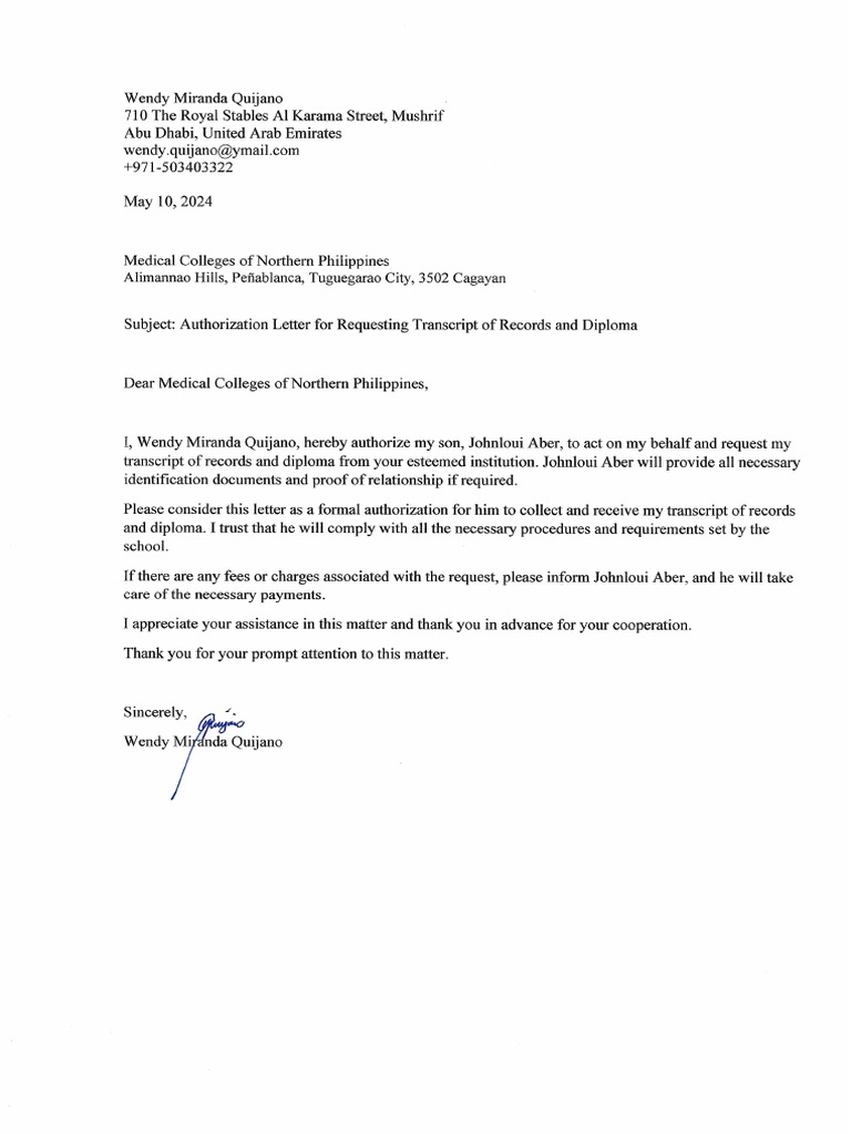 Wendy - Authorization Letter | PDF