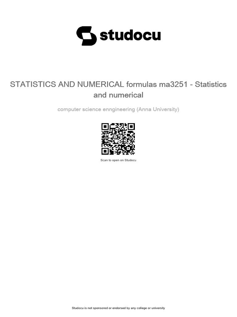Statistics and Numerical Formulas Ma3251 Statistics and Numerical | PDF