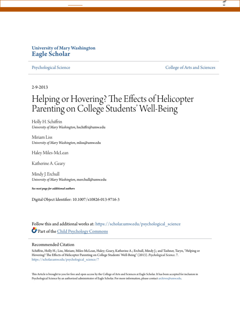 Helicopter Parenting's Impact on College Well-Being | PDF | Parenting ...