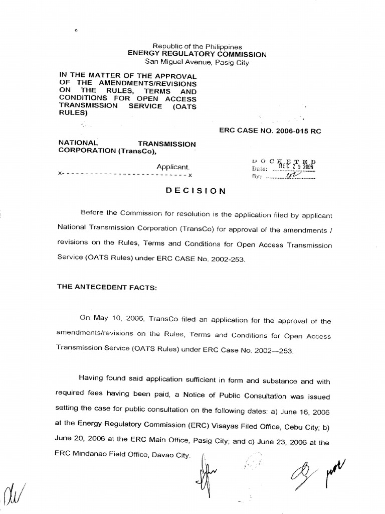Decision Erc Caseno.2006-015rc Transco Oats | PDF