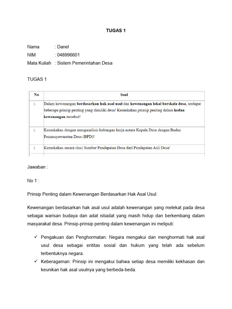 Master Tugas 1 Sistem Pemerintahan Desa | PDF