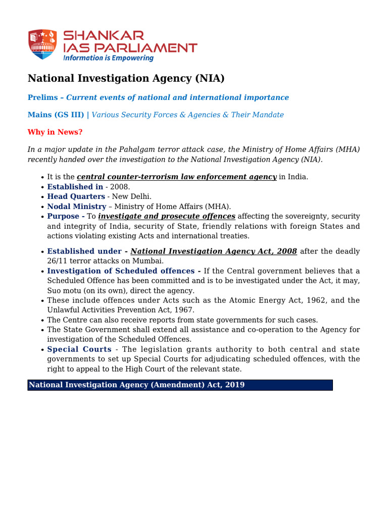 national-investigation-agency-nia | PDF | Public Law | Criminal Law
