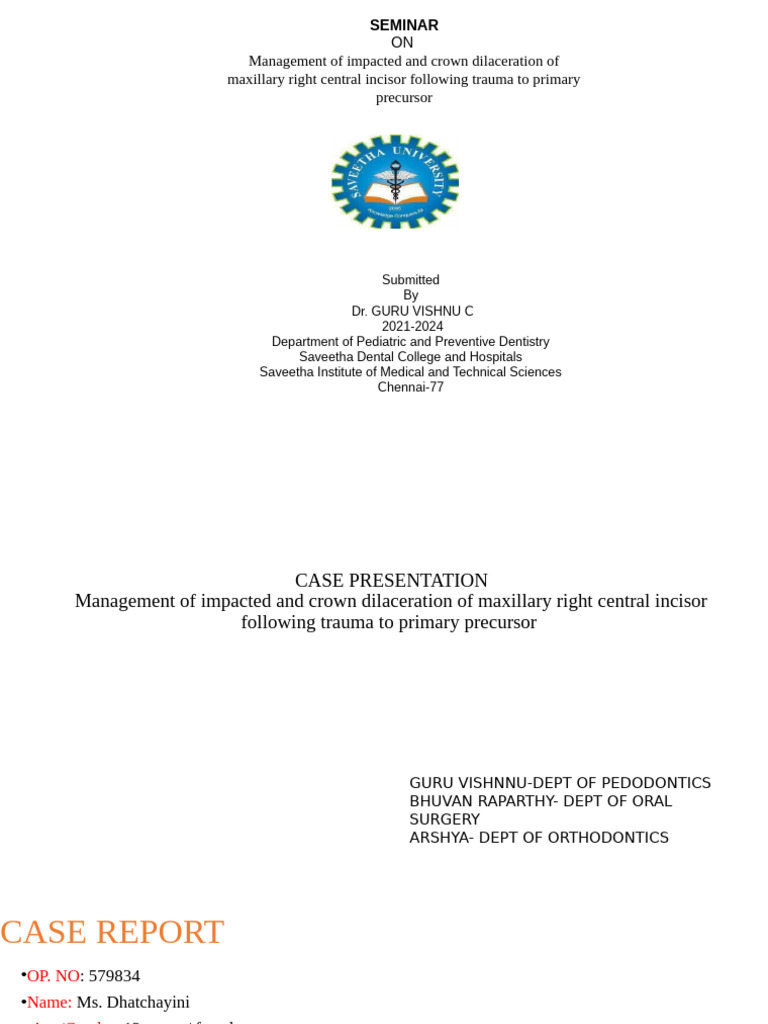 Orthodontic Extrusion of Dilacerated Crown | PDF | Mouth | Tooth