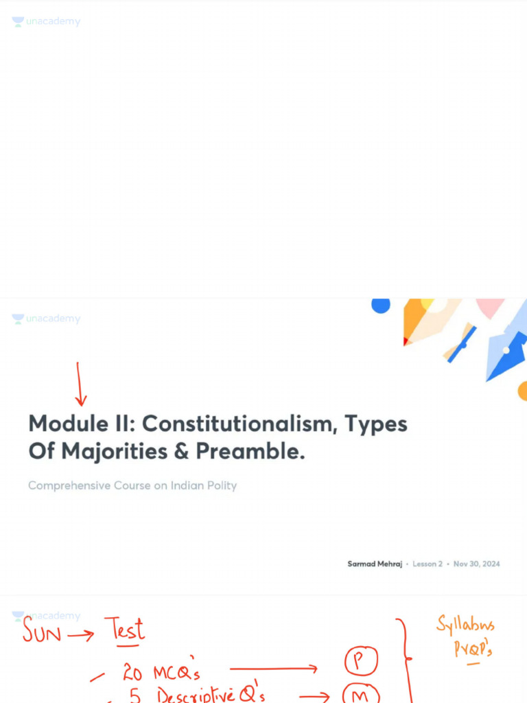 005 Module II Constitutionalism, Types of Majorities & Preamble | PDF