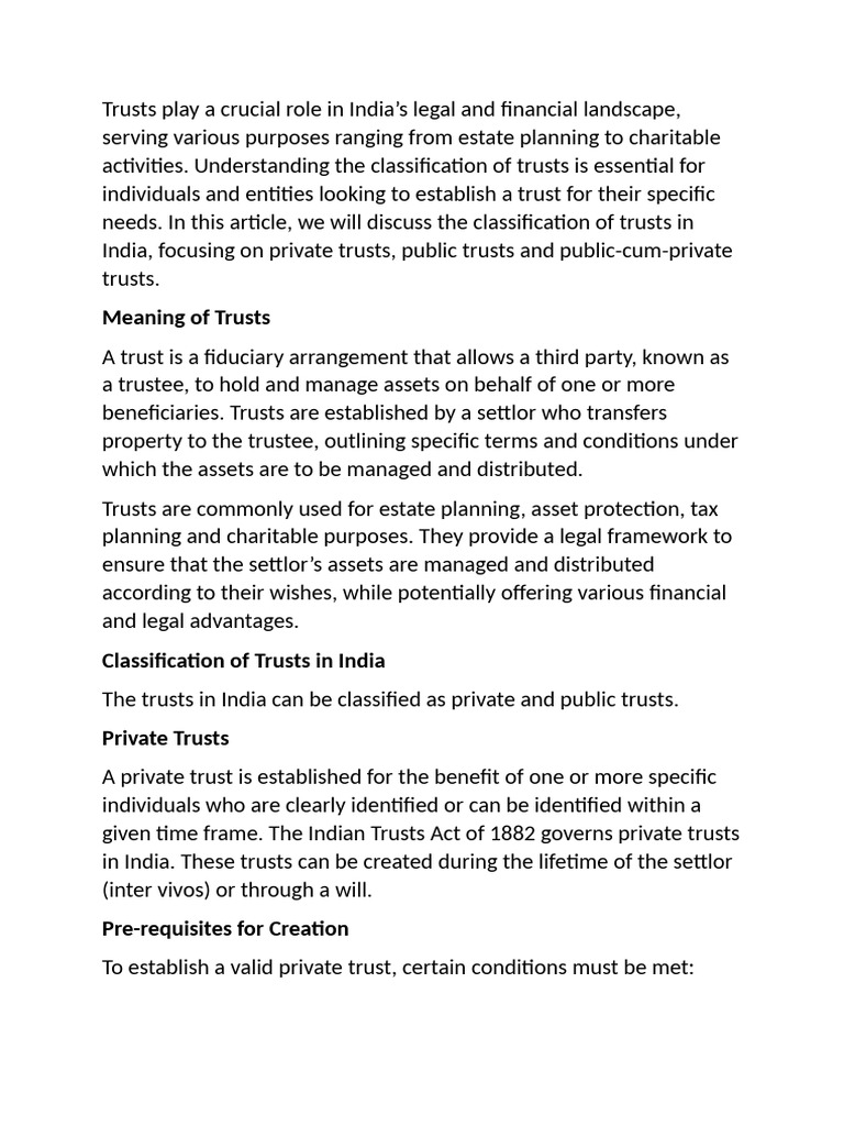 Trust Classifications in India Explained | PDF | Estate Planning ...