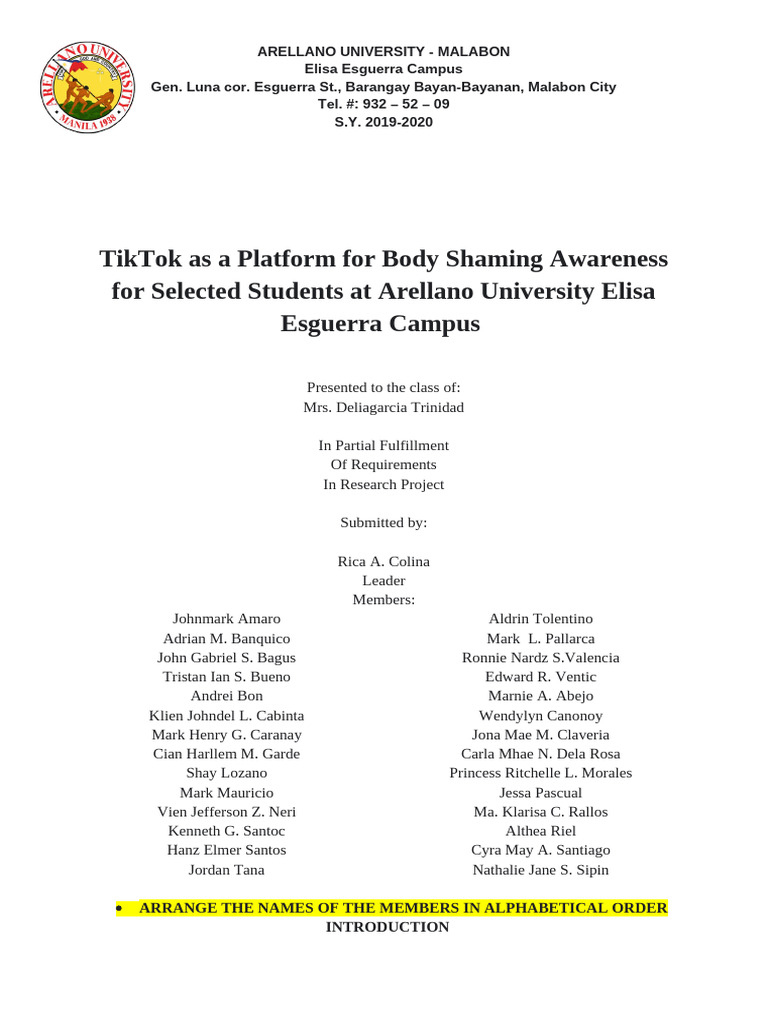 GROUP 2 Tiktok As A Platform For Body Shaming Awareness On Selected ...