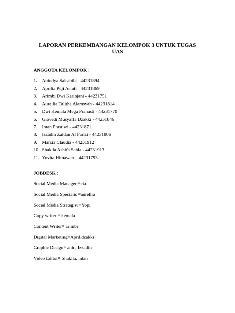 Laporan Perkembangan Kelompok 3 Untuk Tugas Uas | PDF
