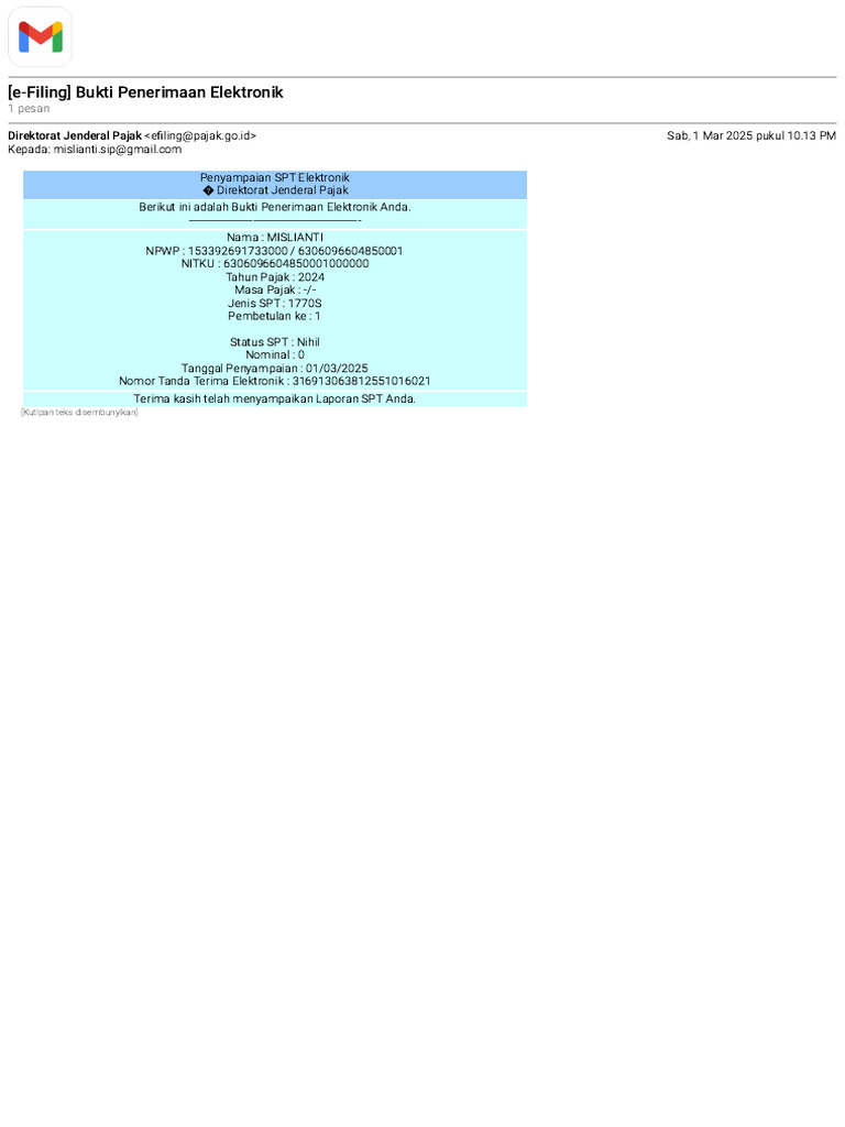 Contoh E-Filing Pajak | PDF