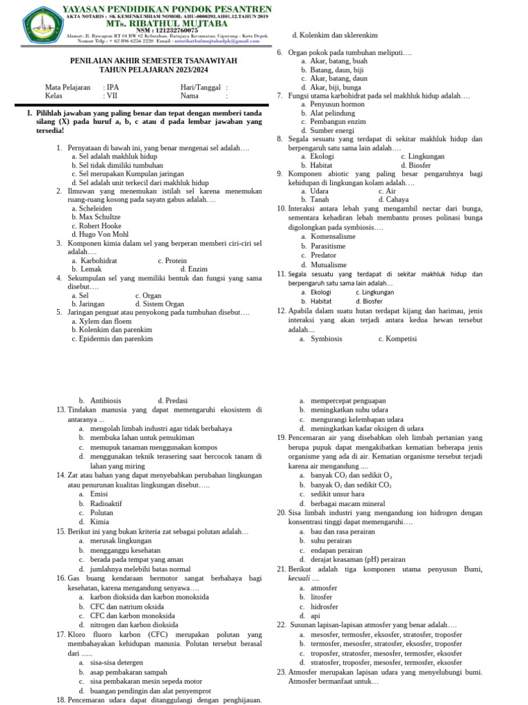 PAS IPA Kelas 7 | PDF