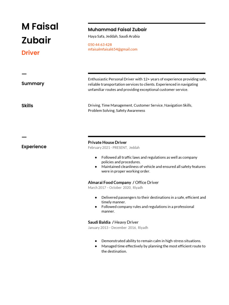 Faisal Resume - Driver | PDF