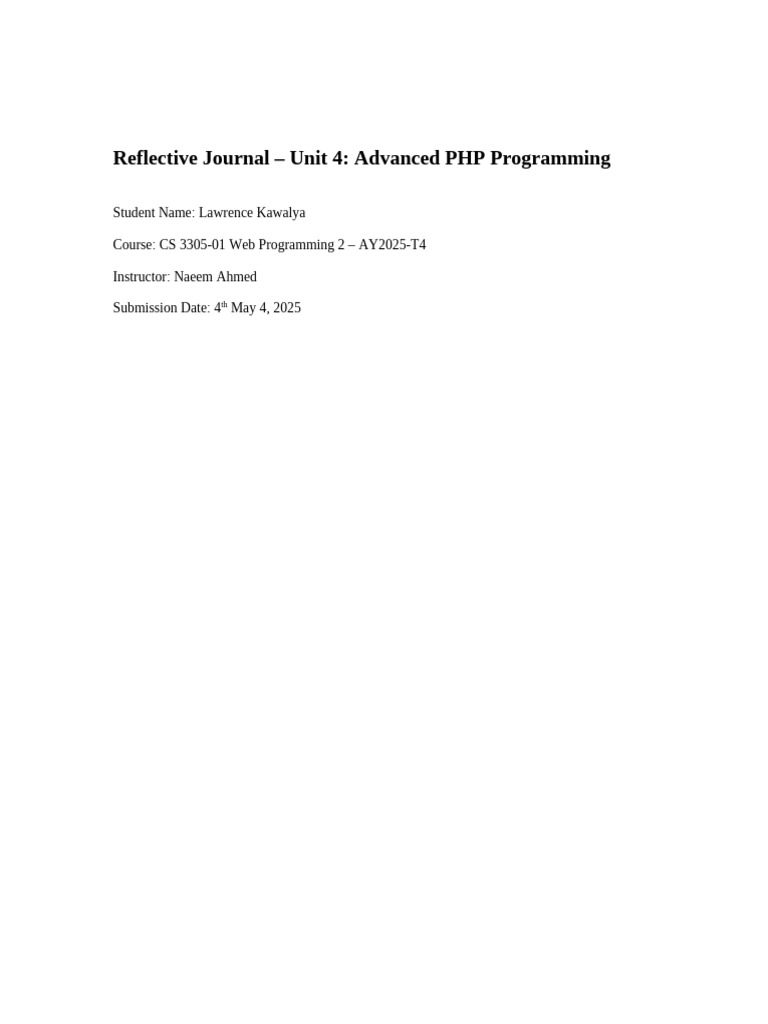 CS 3305-01 Web Programming 2 - AY2025-T4 - Unit 4 (LJ) | PDF | Php ...