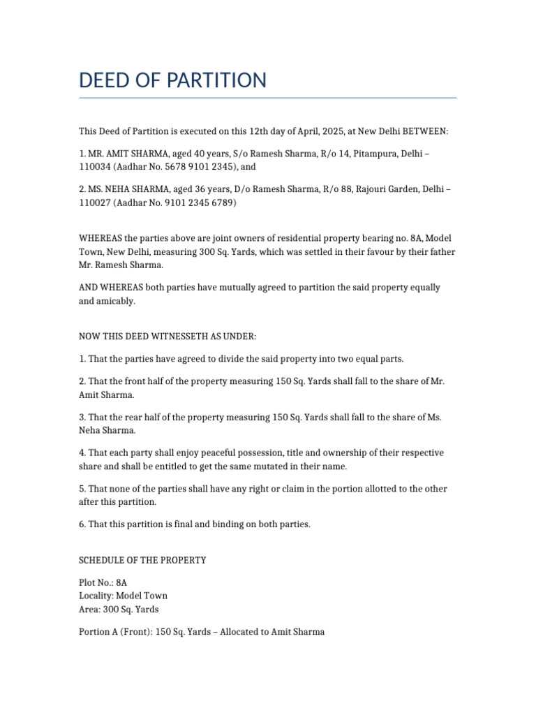 Deed_of_Partition_Hypothetical | PDF