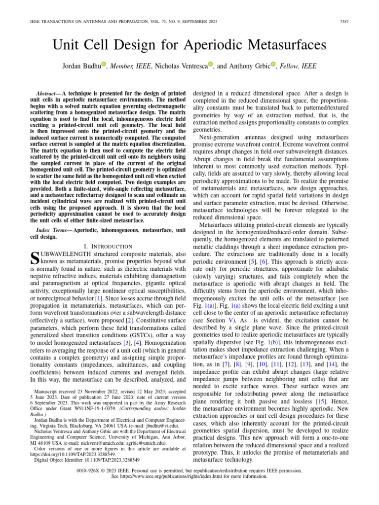 Unit Cell Design For Aperiodic Metasurfaces | PDF | Metamaterial ...