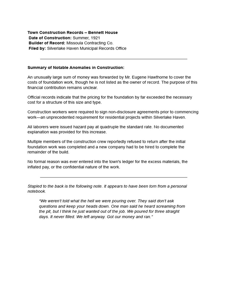 M1 - Bennett House Construction Notes | PDF