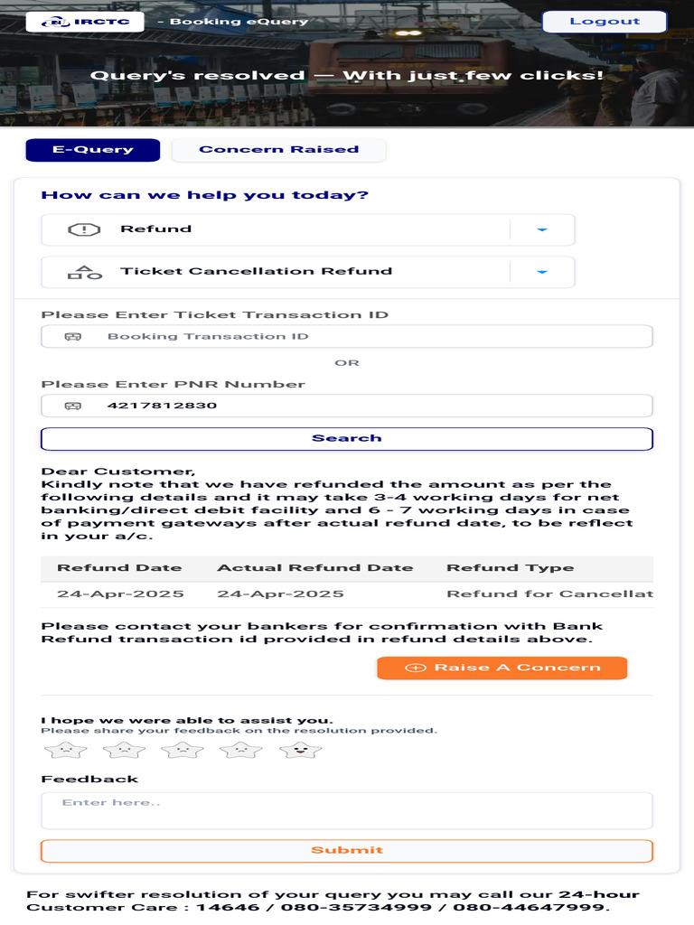 IRCTC Refund Process and Support | PDF