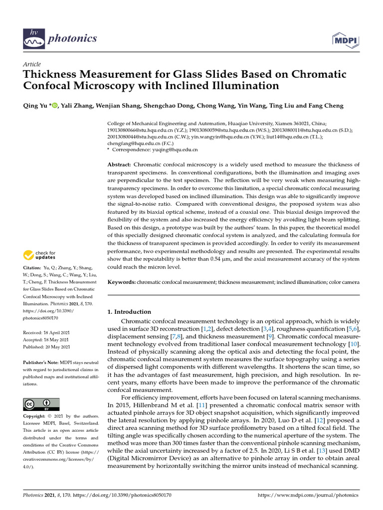 Thickness Measurement For Glass Slides Based On Chromatic Confocal ...