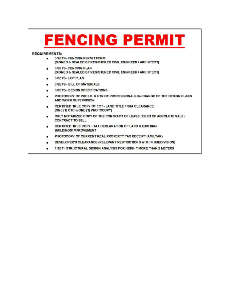 Fencing Permit Dasma | PDF