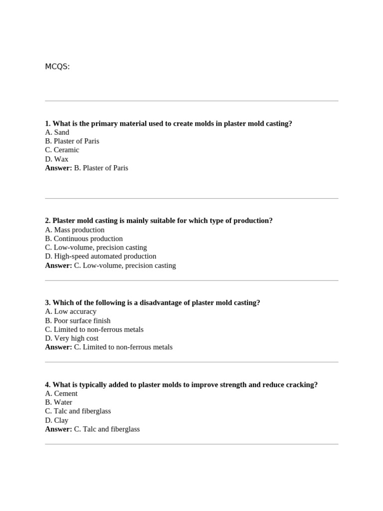 Plaster Mold Casting for Aluminum | PDF