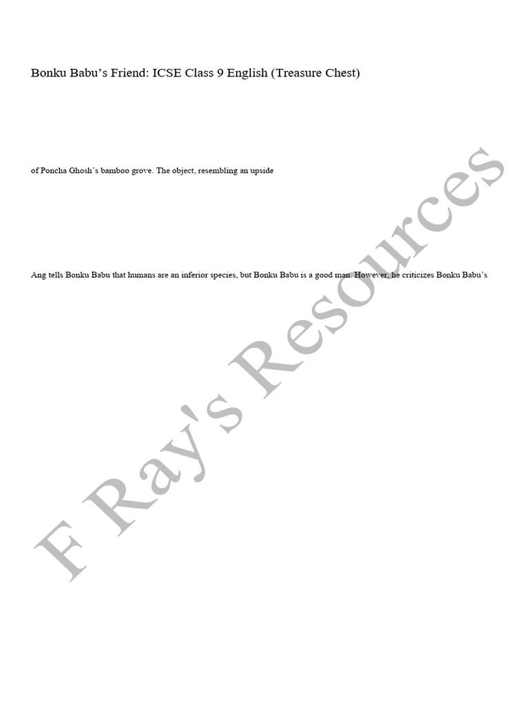 Bonku Babus Friend - ICSE Class 9 English (Treasure Chest) Notes | PDF