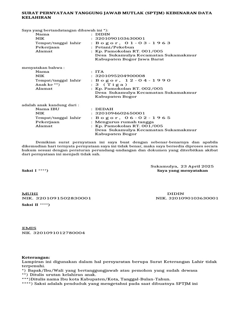 SPTJM Kebenaran Kelahiran | PDF