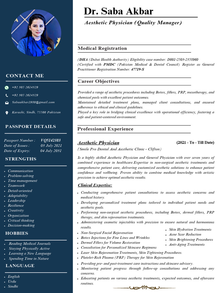 Aes Re2025 DR Saba Akbar Aesthetic Physician CV - 20250406 - 151248 - 0000-1 | PDF | Medicine ...