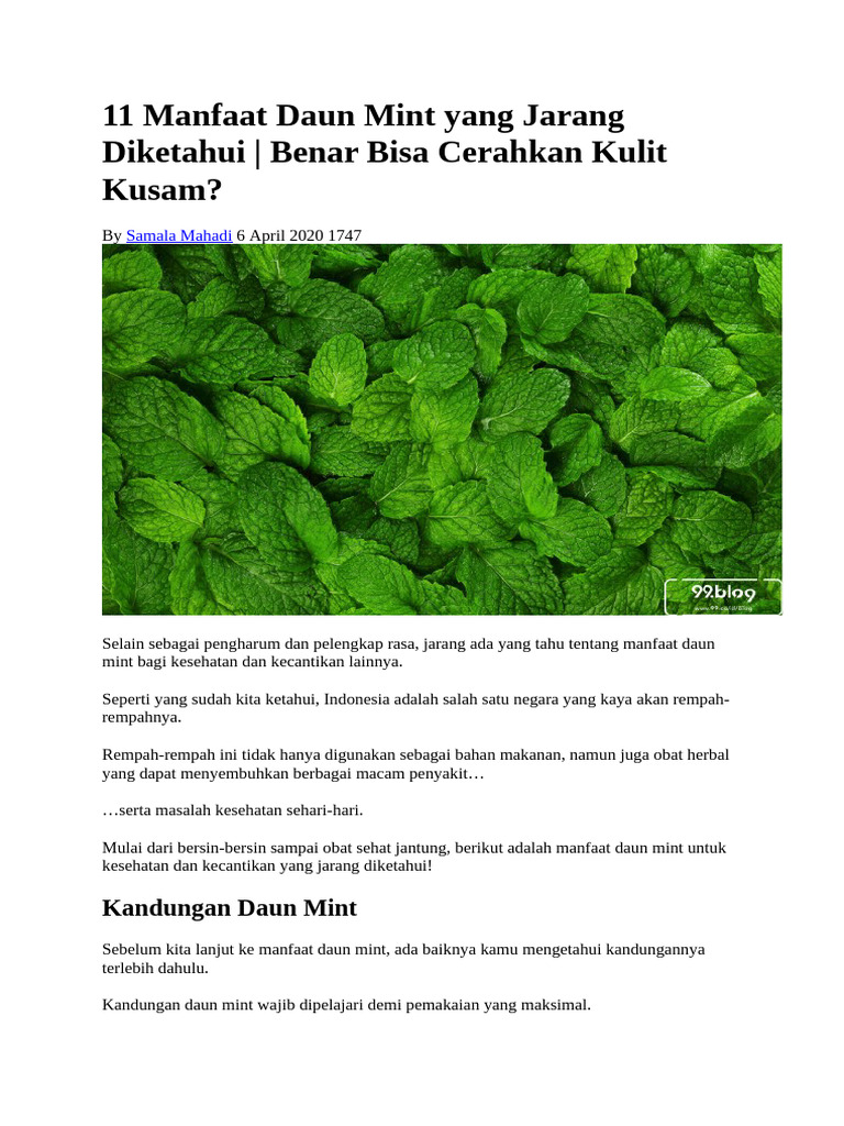 Manfaat dan Pengolahan Daun Mint | PDF