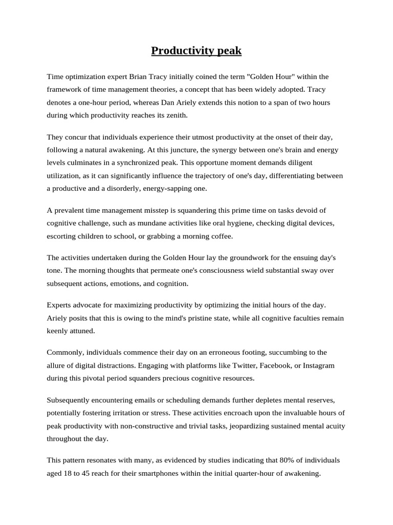 Productivity Peak and True Colour Theory | PDF | Circadian Rhythm | Sleep