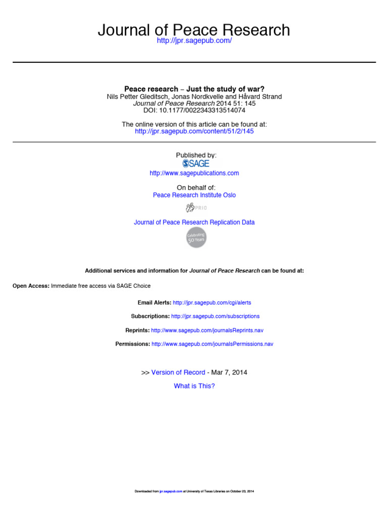 Peace Research Gleditsch | PDF | Peace | Violence